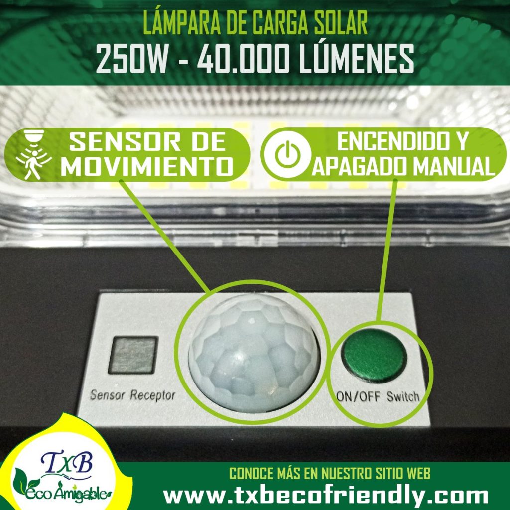 Lámpara Carga Solar LED 250W – TXB Eco-Amigable
